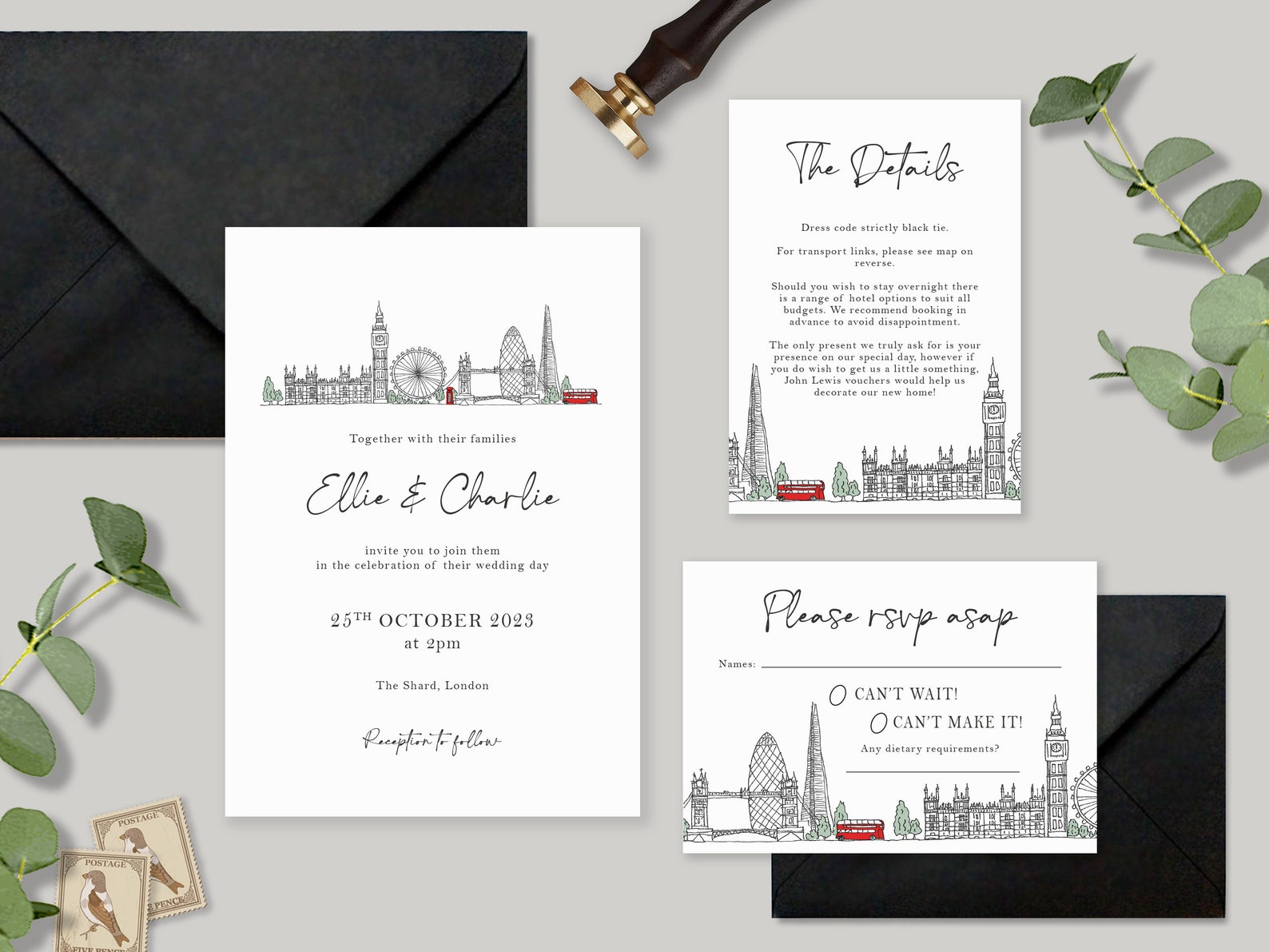 London Wedding Invitation London Themed Wedding Invite London Skyline ...
