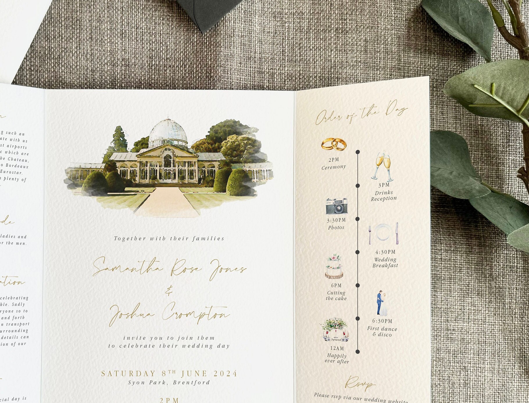 Venue Watercolour Wedding Invitation Gatefold Wedding Invitation ...