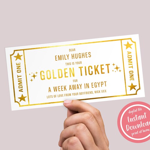Editable Golden Ticket Gift Voucher Template Printable Gold - Etsy ...