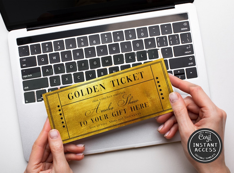 Editable Golden Ticket Gift Voucher Editable Template Birthday Gift ...