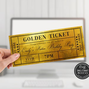 Editable Golden Ticket Party Invitation Template Golden Ticket Party ...