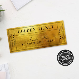 Editable Golden Ticket Gift Voucher Template Printable Gold - Etsy UK