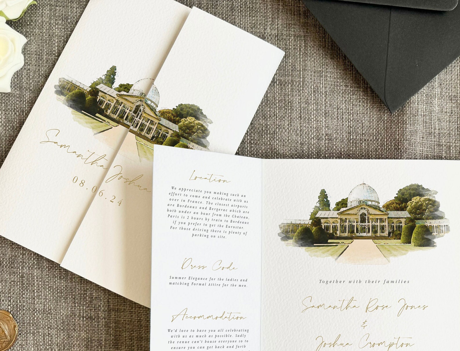 Venue Watercolour Wedding Invitation Gatefold Wedding Invitation ...