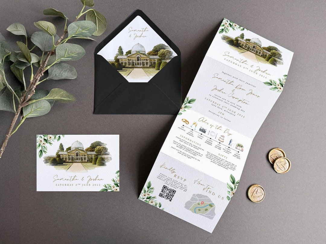 Custom Venue Watercolour Wedding Invitation Trifold Wedding Invitation ...