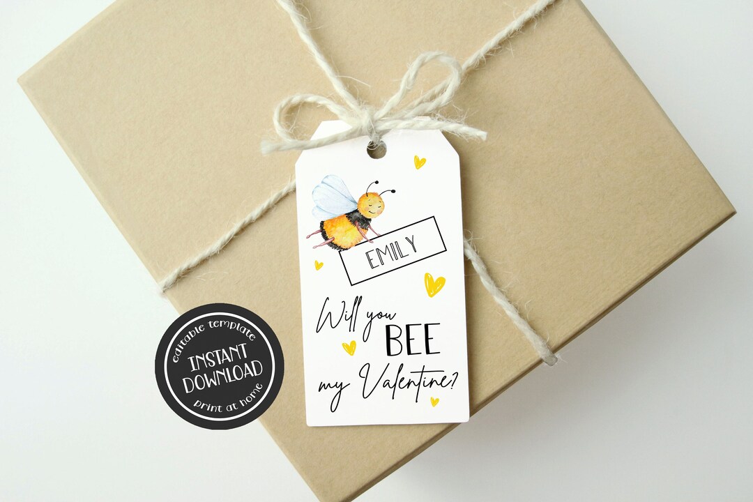 Editable Valentine's Gift Tag Template Bee My Valentine - Etsy