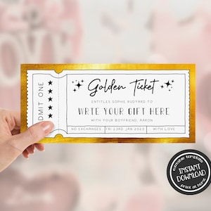 Editable Golden Ticket Gift Voucher Template Printable Golden Ticket ...