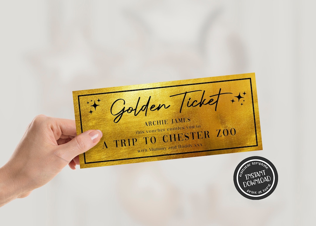 Editable Golden Ticket Template Print at Home Event Ticket Retro Golden ...