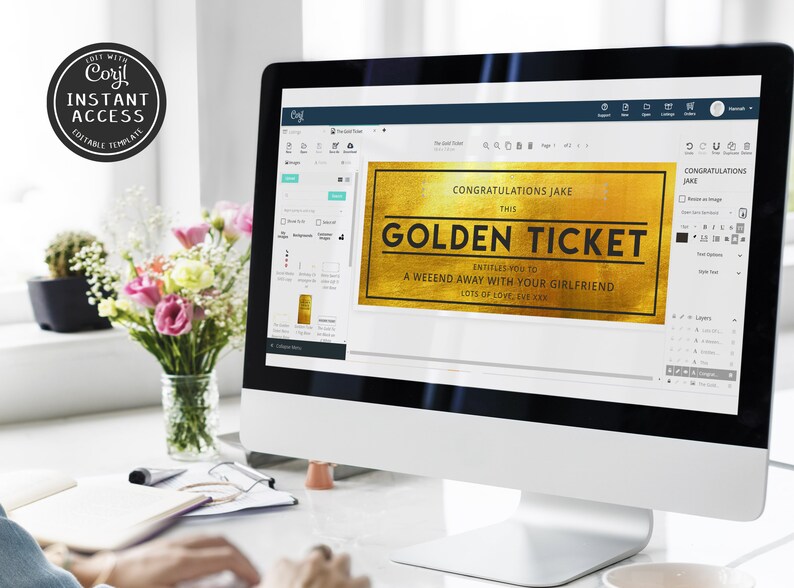Editable Golden Ticket Gift Voucher Template Printable Gold Gift Ticket ...