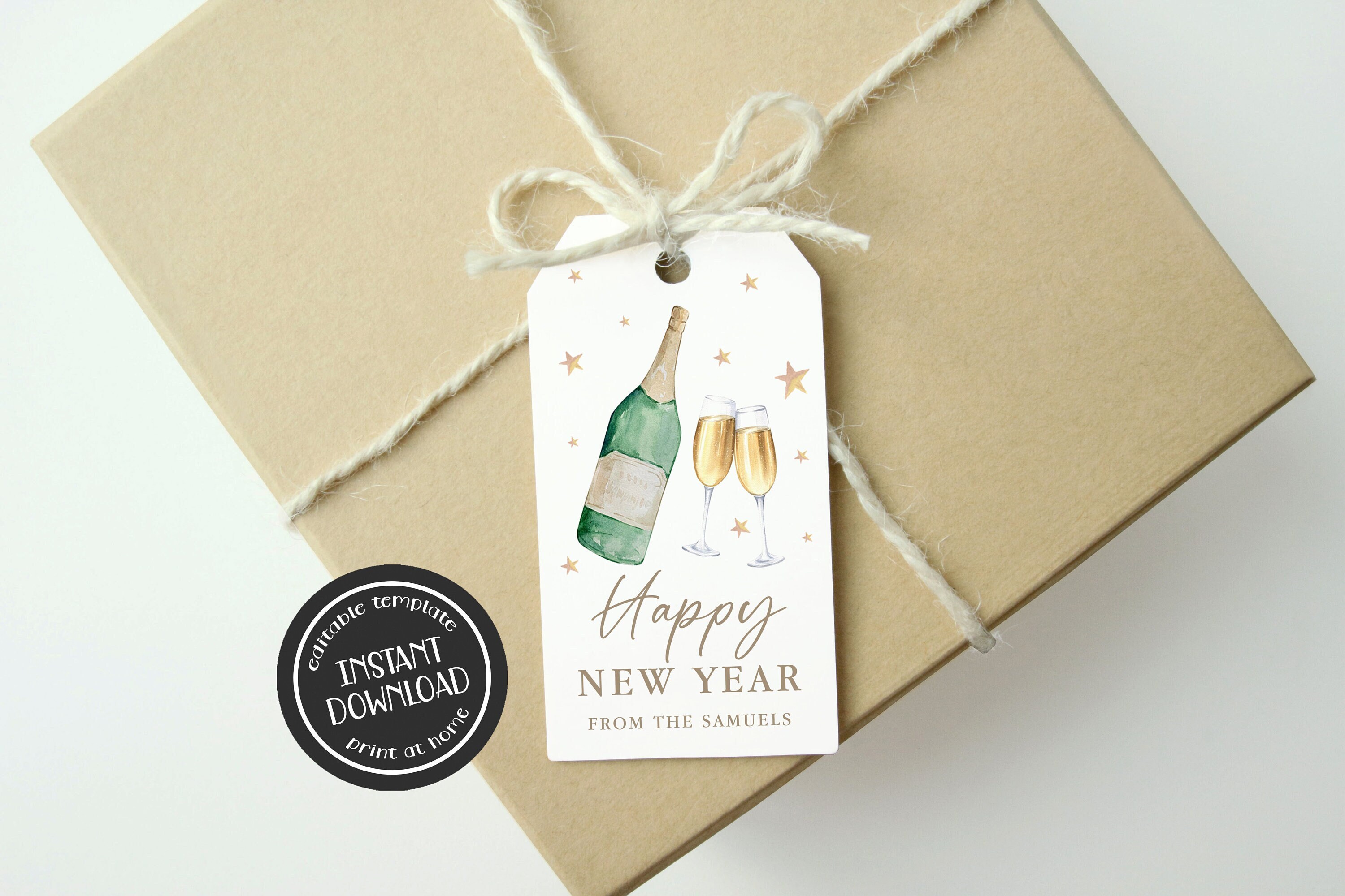 Editable New Year Gift Tag Template Party Favor Happy New Year - Etsy