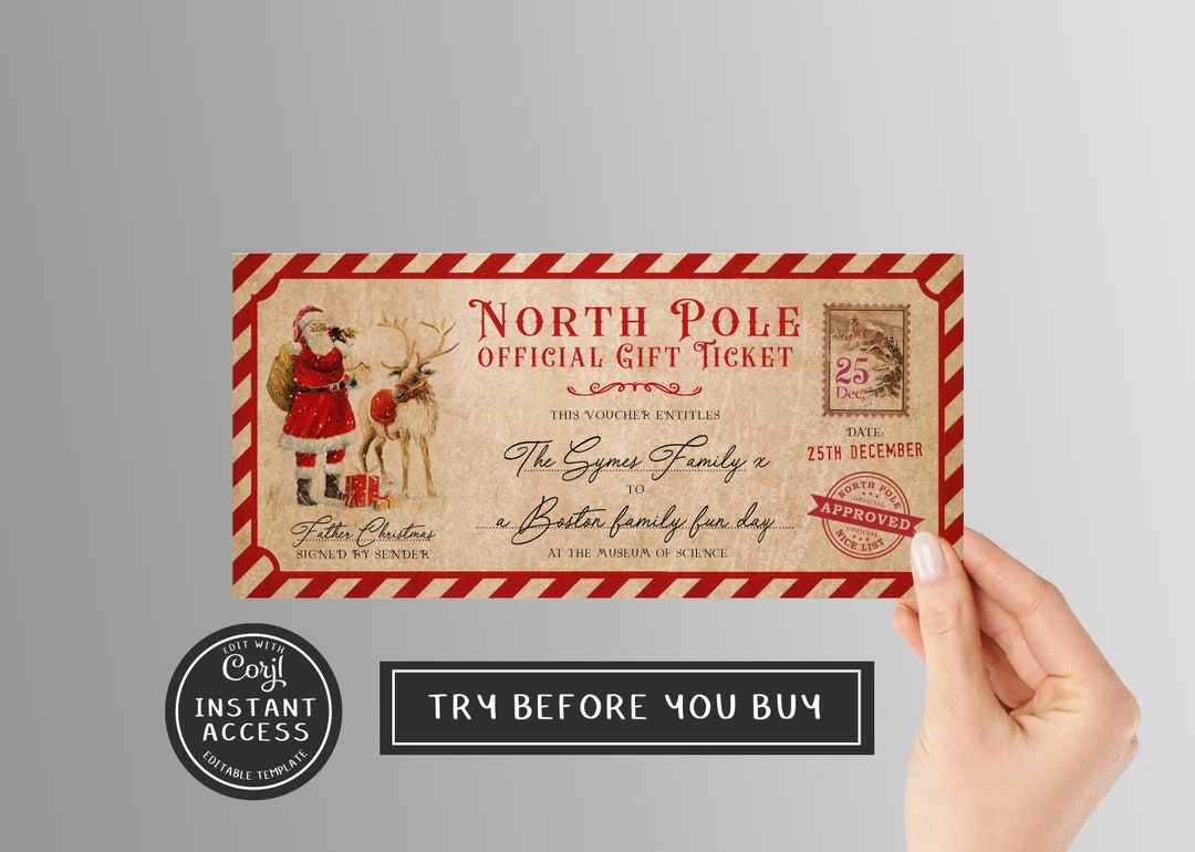 Editable Christmas Gift Voucher Printable Lapland Reveal Ticket to ...
