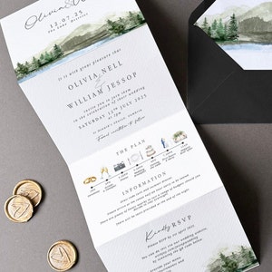 Lakes Wedding Invitation Watercolour Lake Wedding Invite Trifold ...