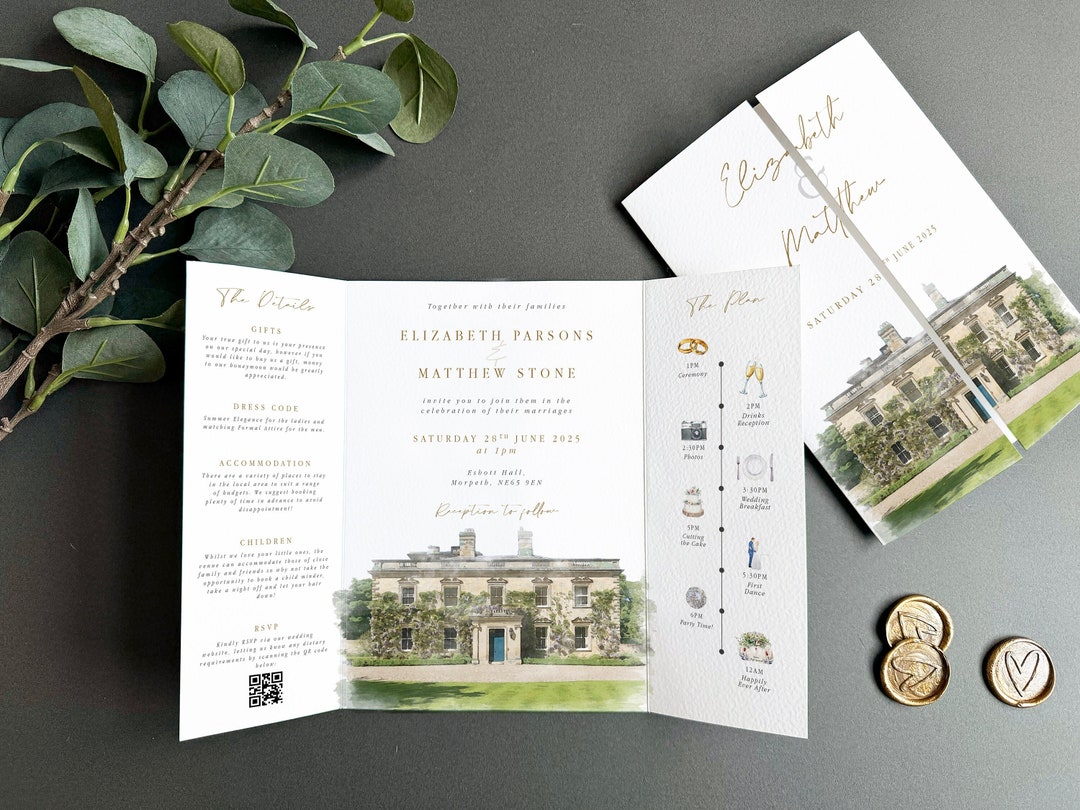 Venue Watercolour Gatefold Wedding Invitation Gatefold Wedding Invite ...