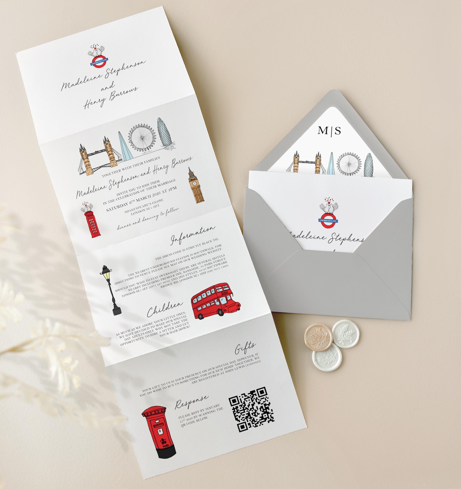 London Wedding Invitation London Themed Wedding Invite Concertina ...