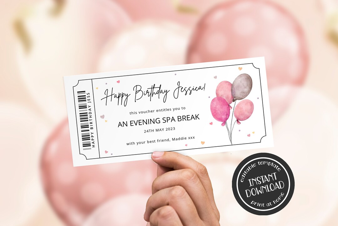 Editable Birthday Gift Voucher Print at Home Event Ticket Surprise Gift ...