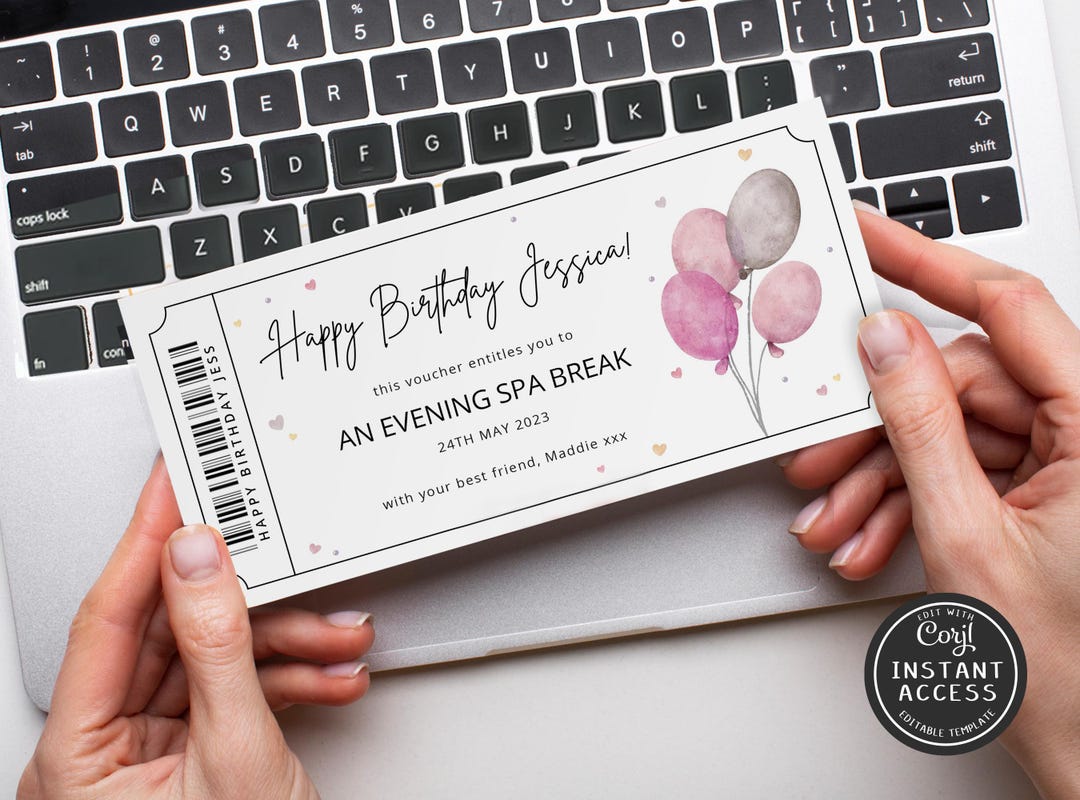 Editable Birthday Gift Voucher Print at Home Balloon Ticket Template ...