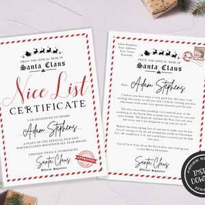 Editable Nice List Certificate Printable Santa Letter Template ...