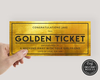 Editable Golden Ticket Template Print at Home Event Ticket Golden Gift Voucher Surprise Ticket ...