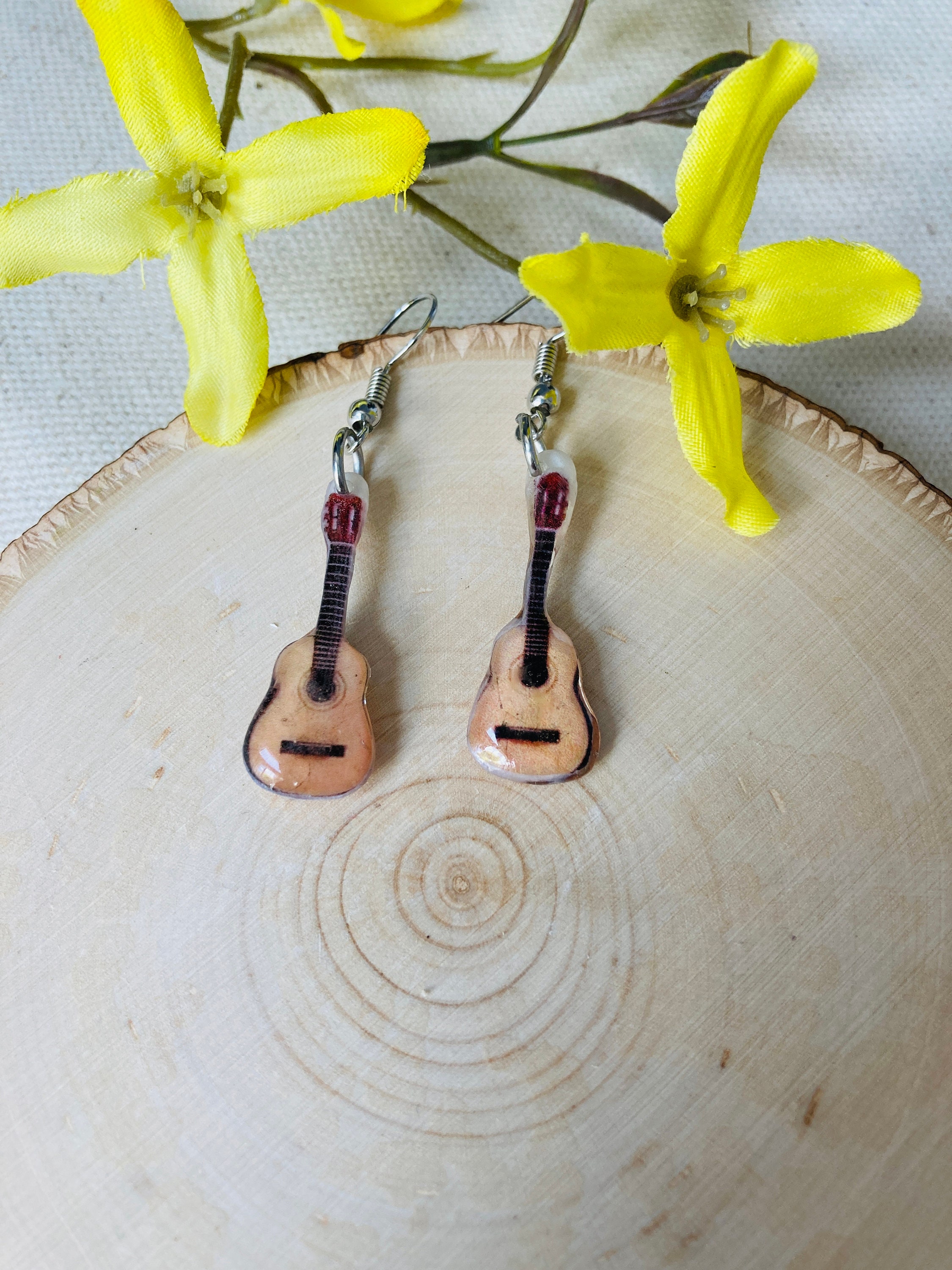 Musical Instrument Earrings Guitar Earrings Resin Jewelry Handmade ...