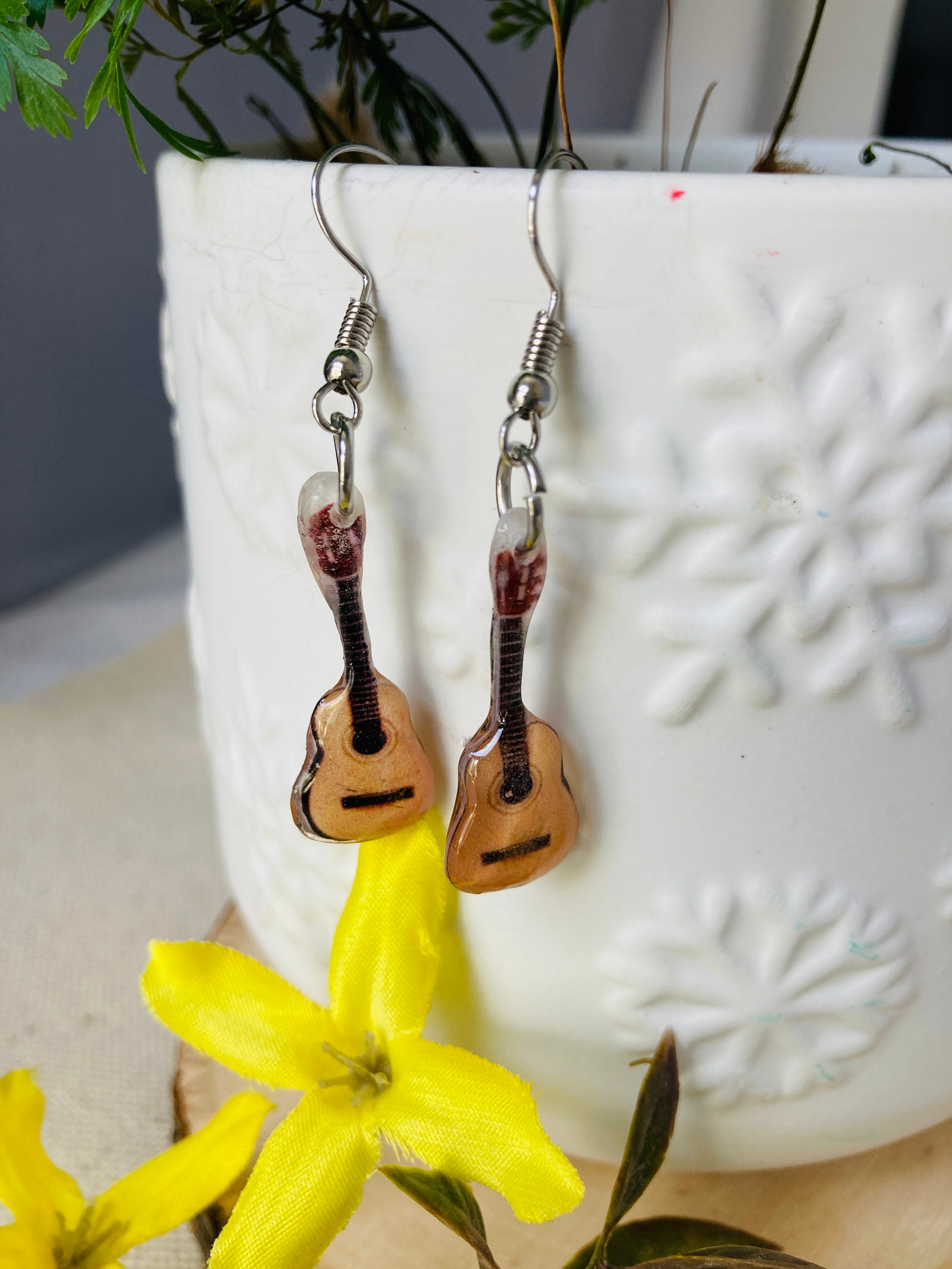 Musical Instrument Earrings Guitar Earrings Resin Jewelry Handmade ...