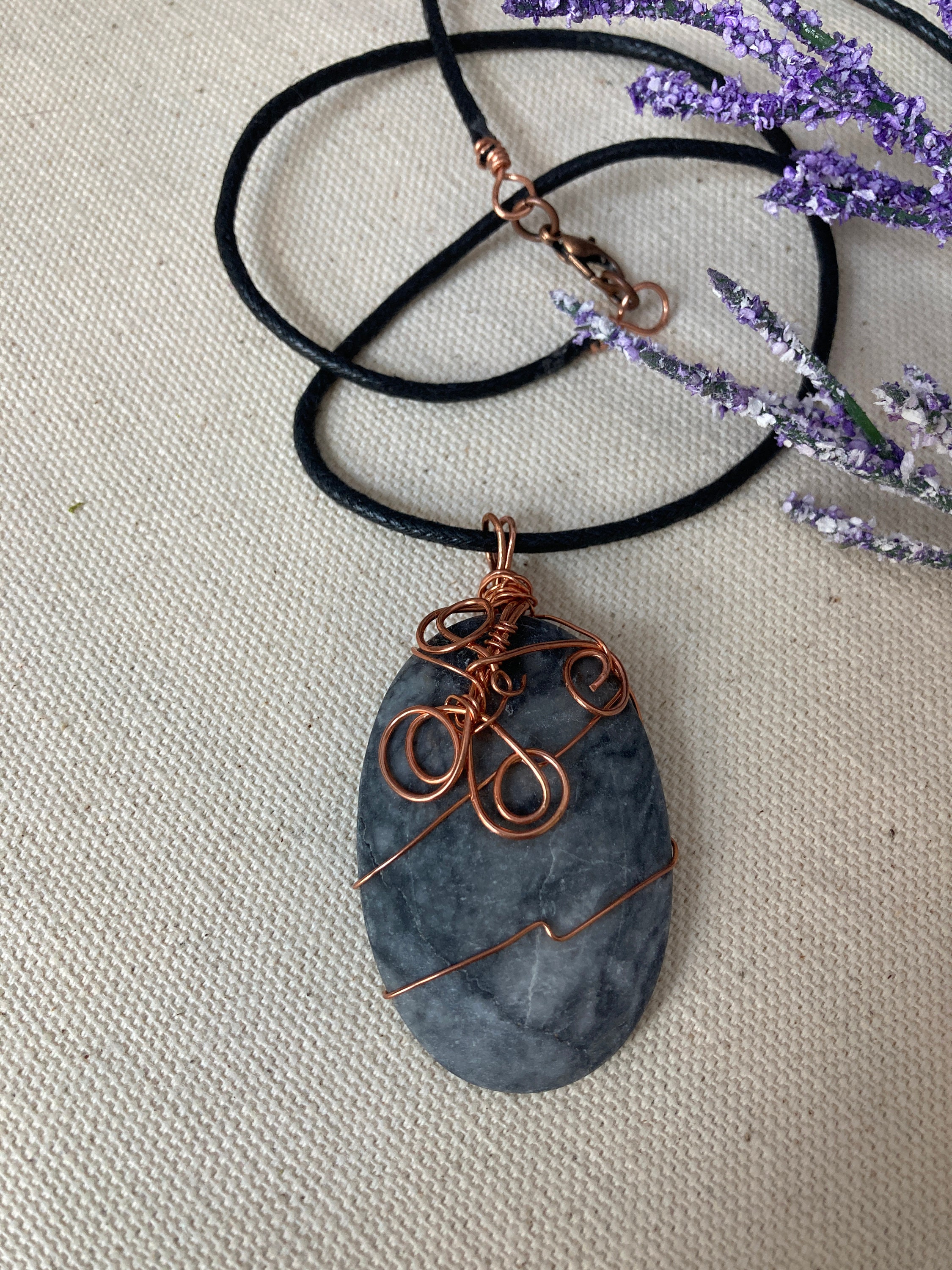 Wire Wrapped Marble Stone Pendant Gray and Black Marble Stone Marble ...