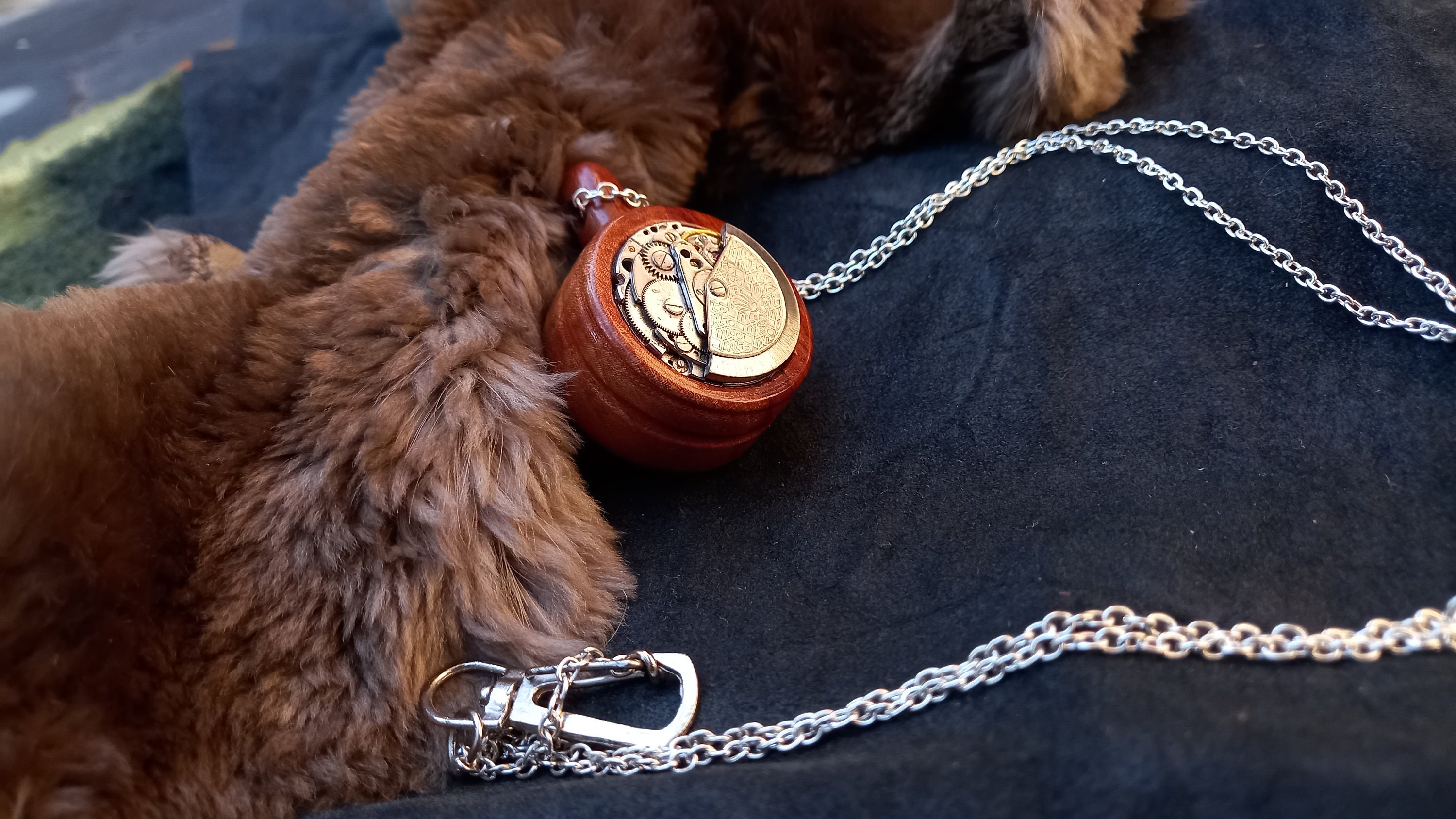 Pendant, Time Piece,necklace, Retro,clock, Steel, Ruby, Brass, Teak ...