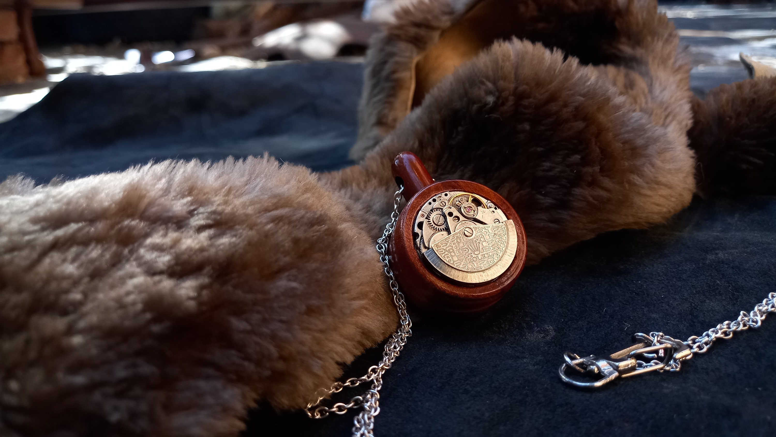 Pendant, Time Piece,necklace, Retro,clock, Steel, Ruby, Brass, Teak ...
