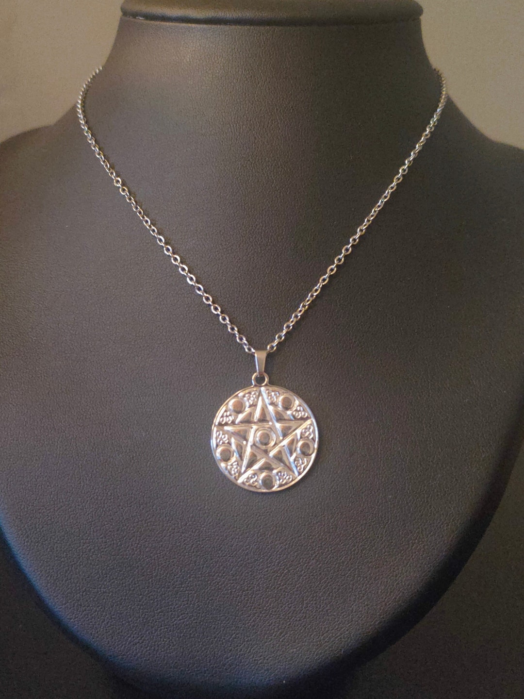 Silver Pentacle Necklace in Stainless Steel, Pentacle Pendant, Wicca Pagan Magic Esotericism ...