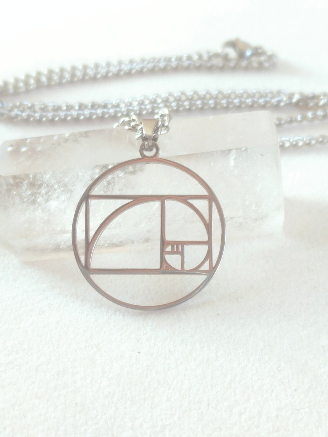 Fibonacci Sacred Geometry Necklace, Golden Ratio Spiral, Stainless ...
