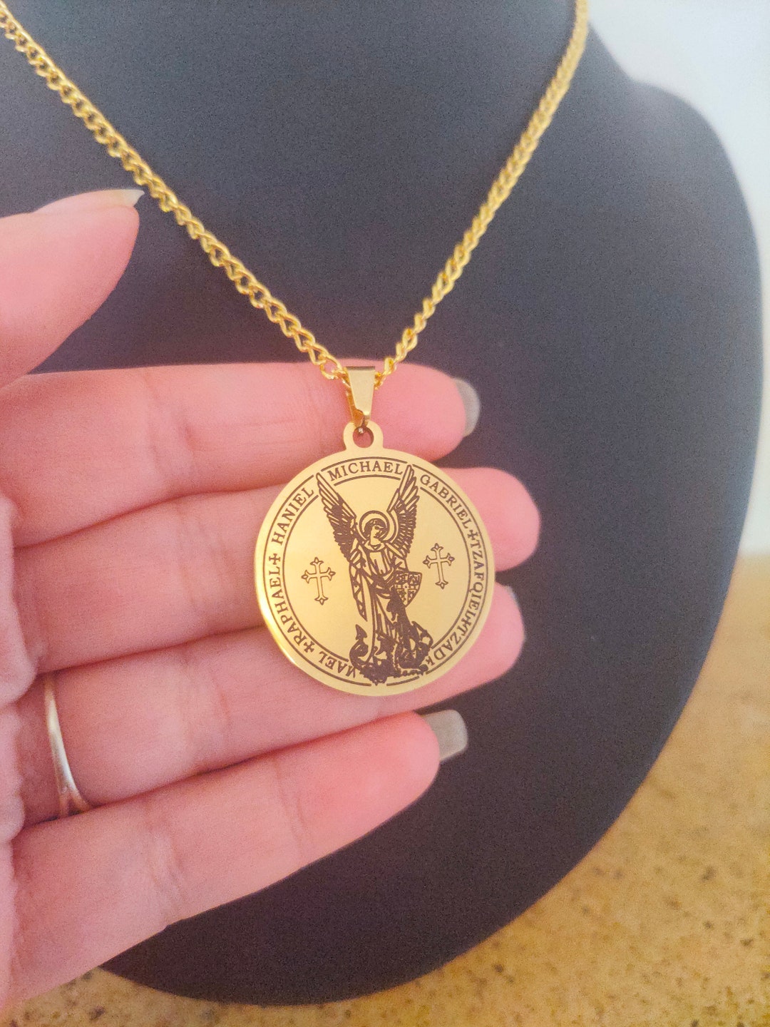 Archangel Michael Necklace, Archangel Golden Jewelry, Archangel Pendant ...