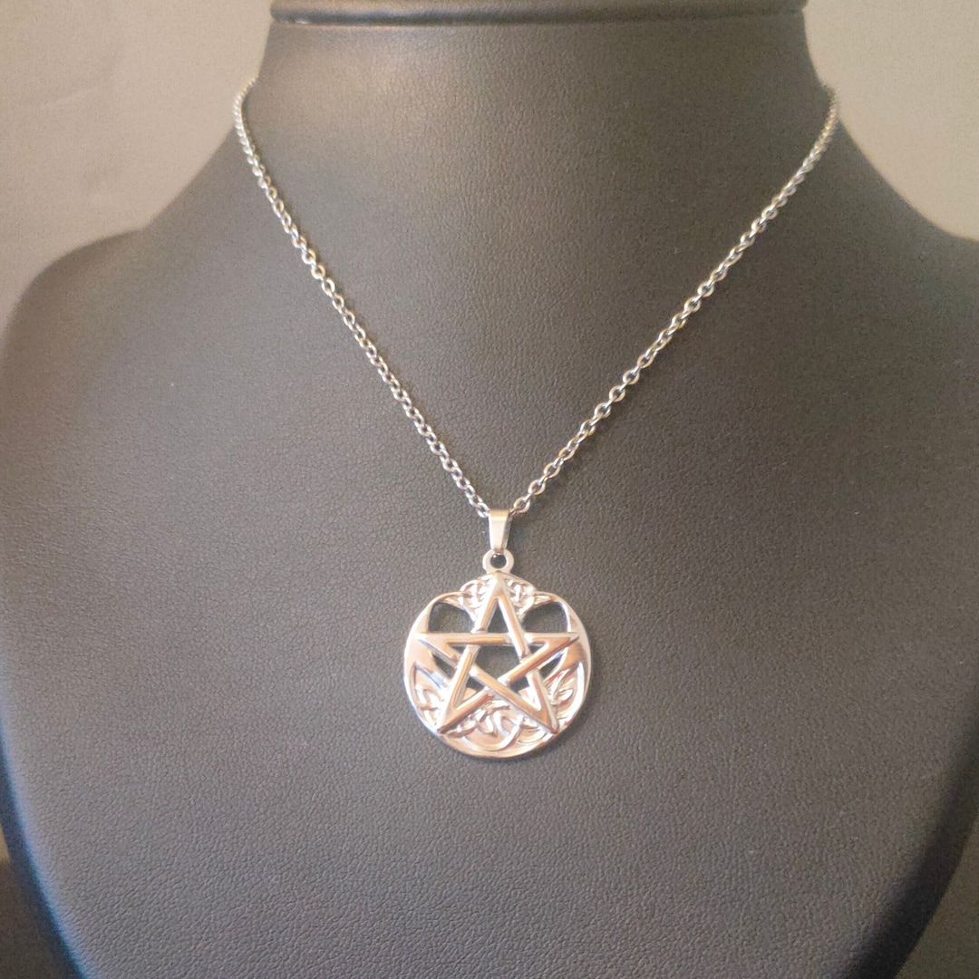 Silver Pentacle Necklace in Stainless Steel, Pentacle Pendant, Wicca ...