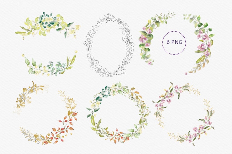 Flower Wreath Clipart, Round Wreath Png, Frame Border Clipart, Digital ...