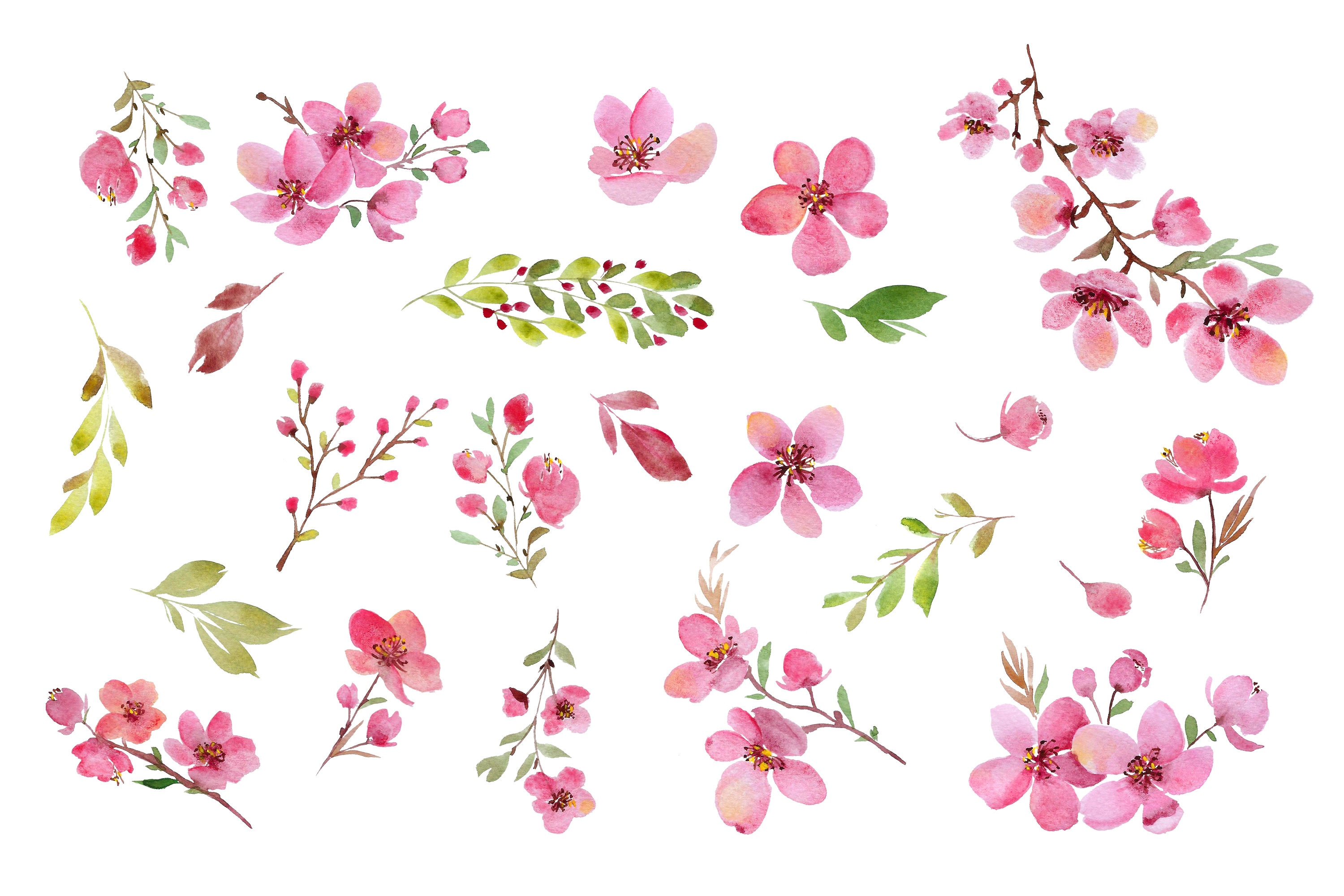 Watercolor Sakura Flowers Clipart, Wedding Bridal Spring Branches ...