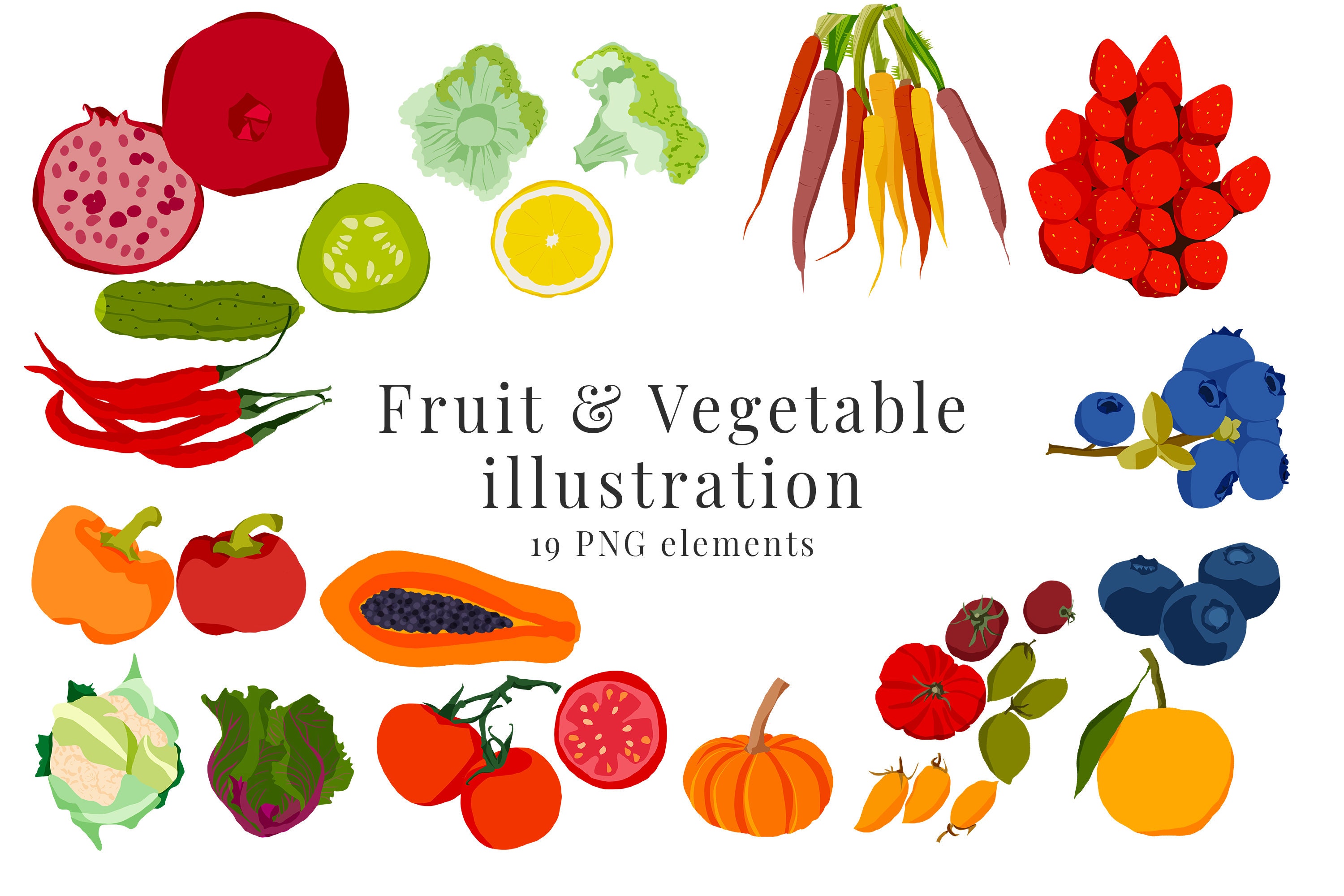 Fruit and Vegetable Illustration Clip Art, 19 Png, Farmhouse, Packaging ...