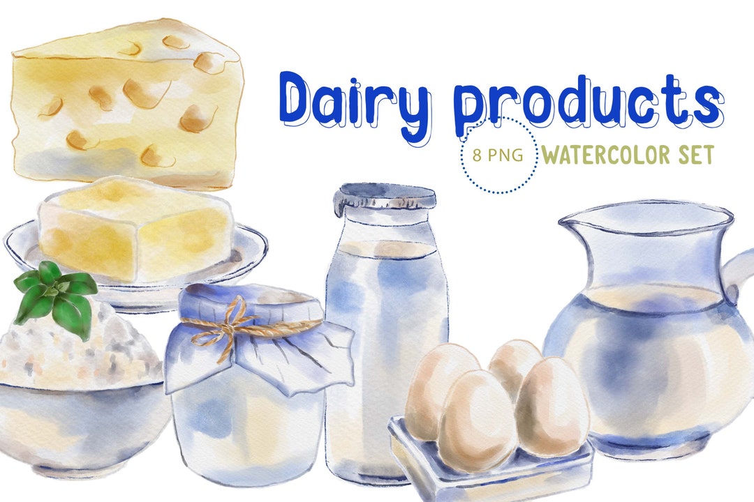 Watercolor Dairy Clipart, Dairy Food Clip Art, Food Signs, Cheese ...