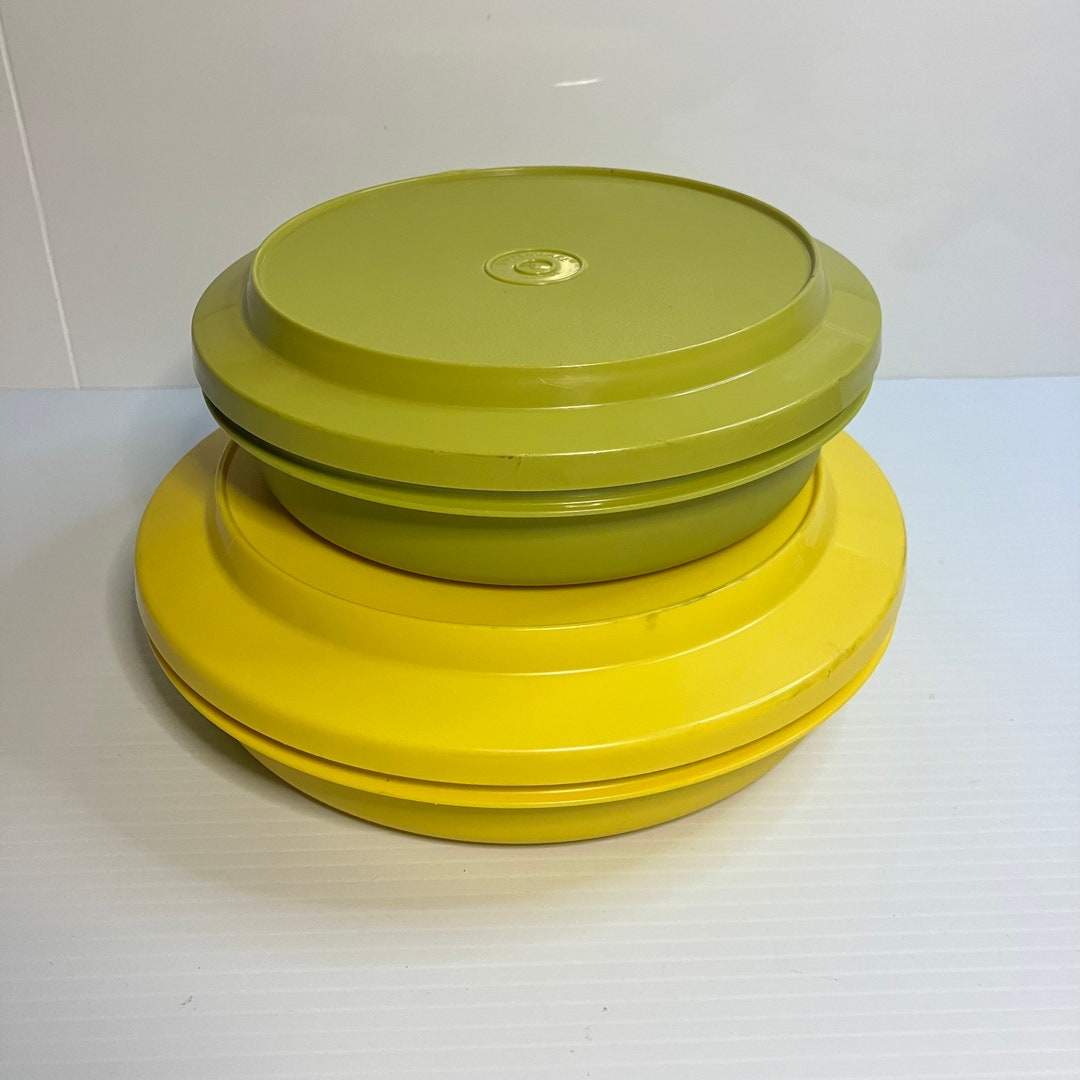 Vintage Tupperware Round Container Set, Olive and Mustard, Retro ...