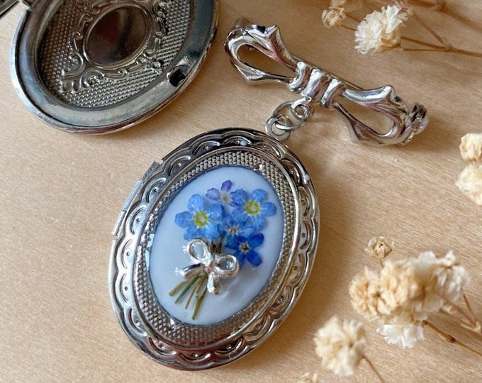 Something Blue Wedding Bouquet Charm Pin, Forget Me Not Photo Locket ...