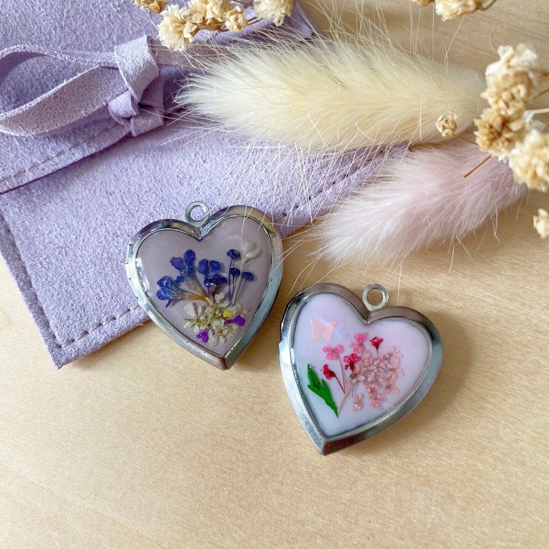 Heart Photo Locket Pressed Flower Necklace, Photo Necklace, Flower ...