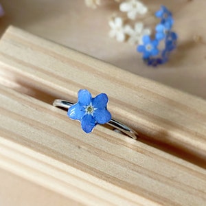 Forget Me Not Adjustable Ring, Dainty Silver Ring, Pressed Flower Ring ...