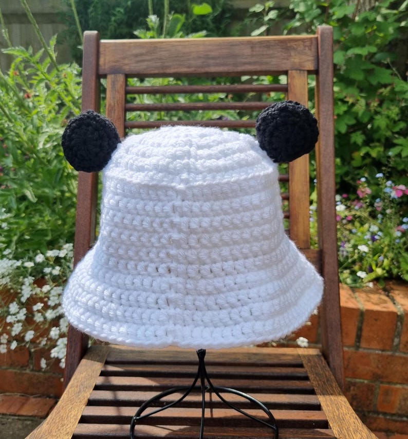 Panda Bucket Hat, Crochet Festival Bucket Hat, White With Black Details ...
