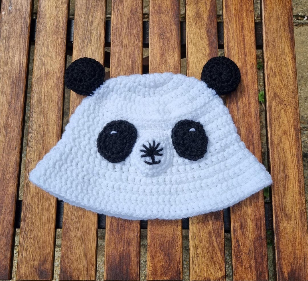 Panda Bucket Hat, Crochet Festival Bucket Hat, White With Black Details ...