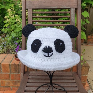 Panda Bucket Hat, Crochet Festival Bucket Hat, White With Black Details ...