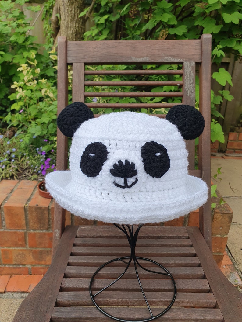 Panda Bucket Hat, Crochet Festival Bucket Hat, White With Black Details ...