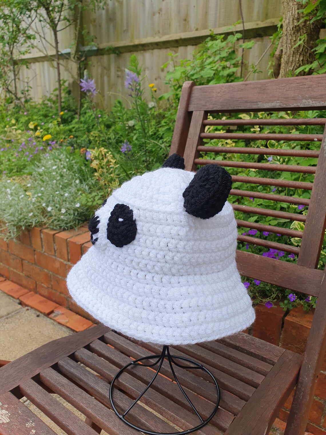 Panda Bucket Hat, Crochet Festival Bucket Hat, White With Black Details ...