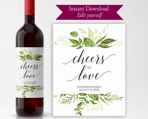 Wedding Wine Labels Cheers To Love Editable Template Bridal | Etsy