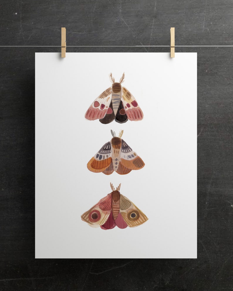 Three Moths Nature Art Print Wall Art Bedroom Decor Moth - Etsy