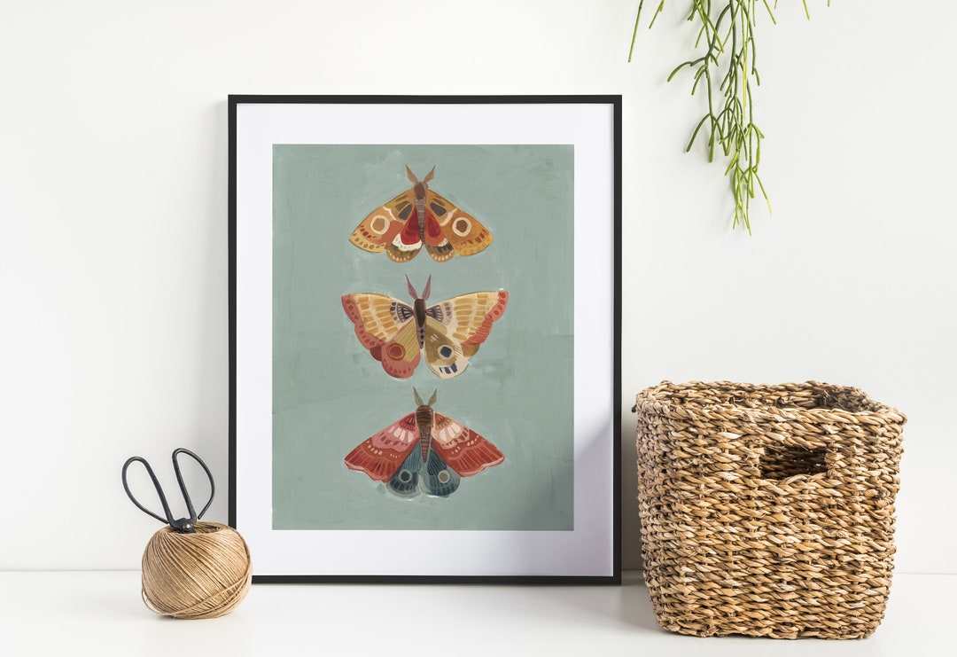 Moth Illustration Digital Print, Folk Art, Farmhouse Decor, Moth Wall ...
