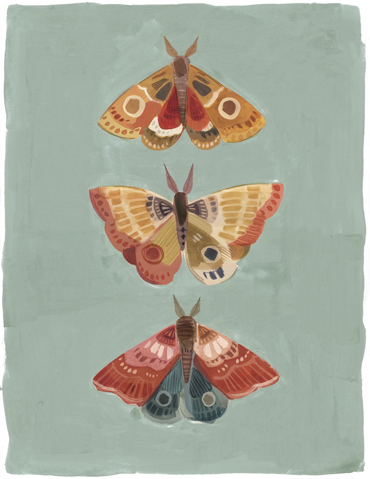 Moth Illustration Digital Print, Folk Art, Farmhouse Decor, Moth Wall ...