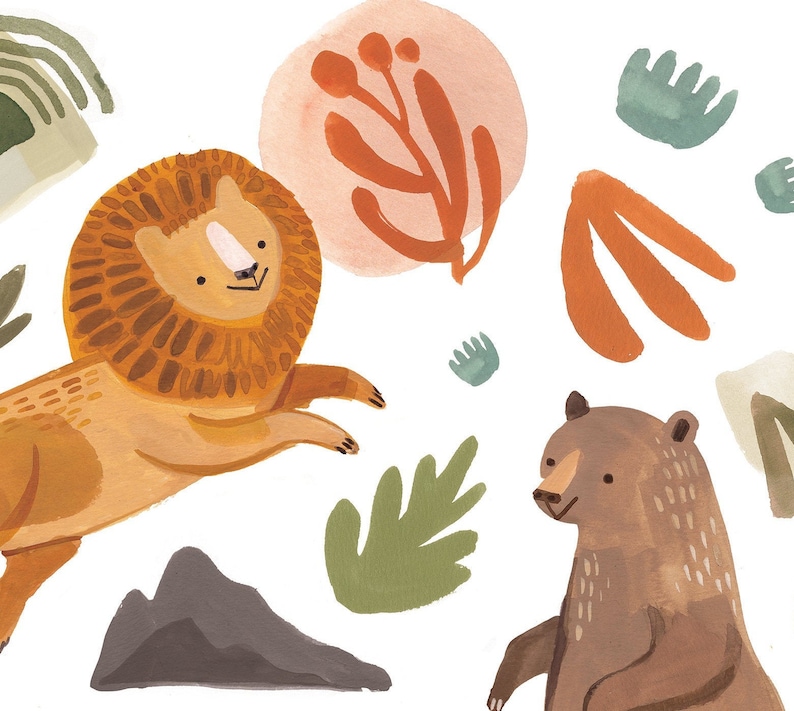 Lions Tigers and Bears Art Print Large 12 X 16 - Etsy