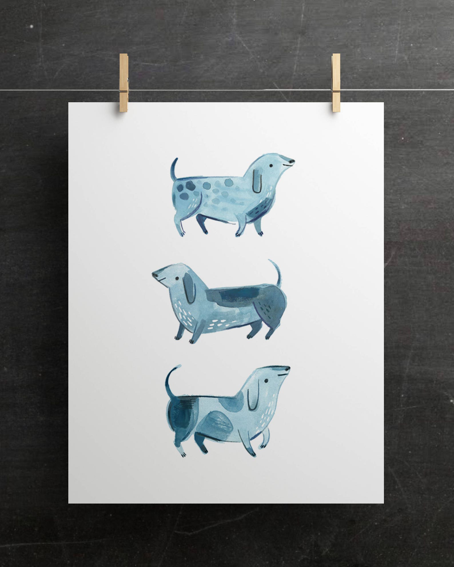 Blue Dog Print Nursery Decor Sausage Dog Dachshund Print - Etsy