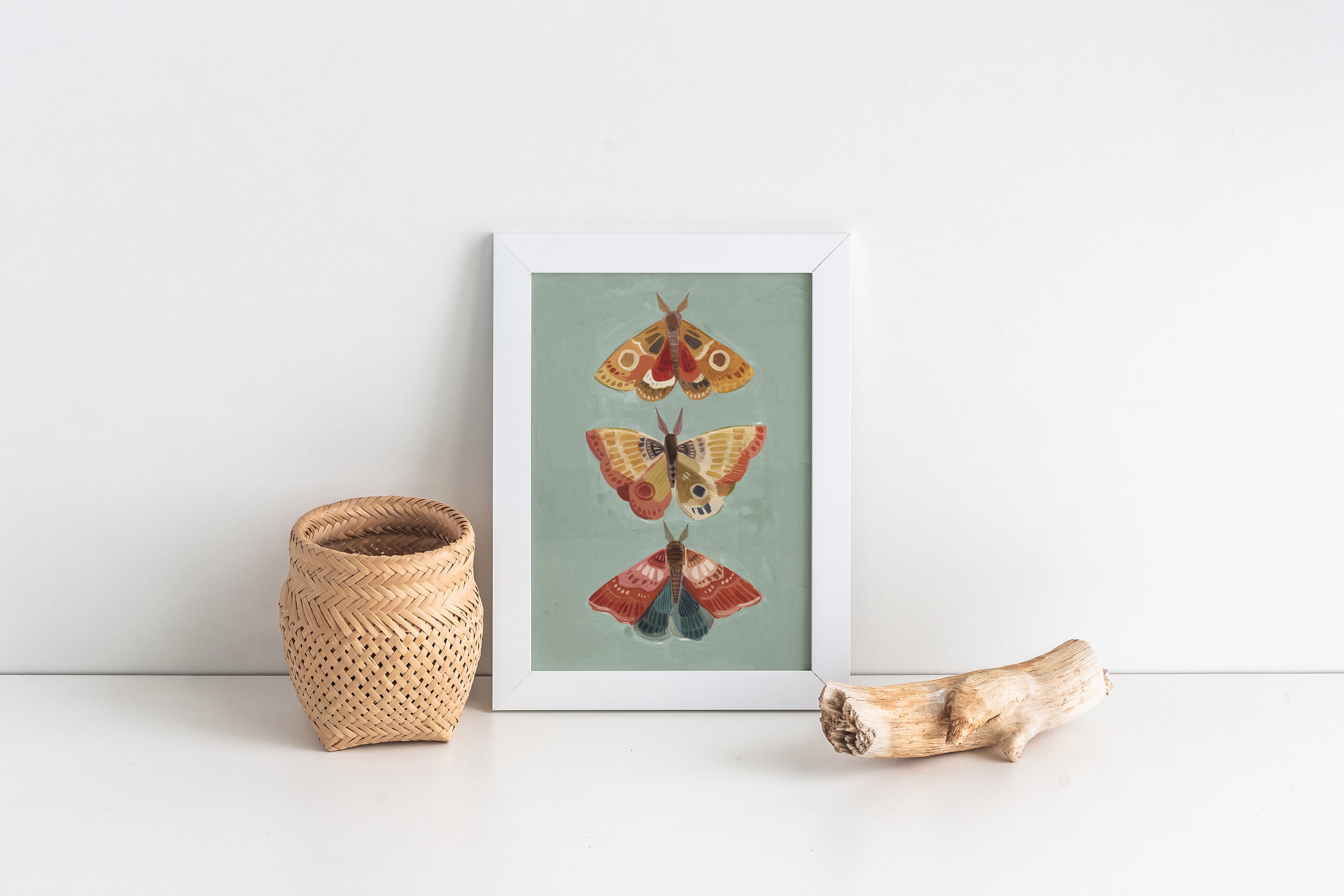 Moth Illustration Digital Print, Folk Art, Farmhouse Decor, Moth Wall ...